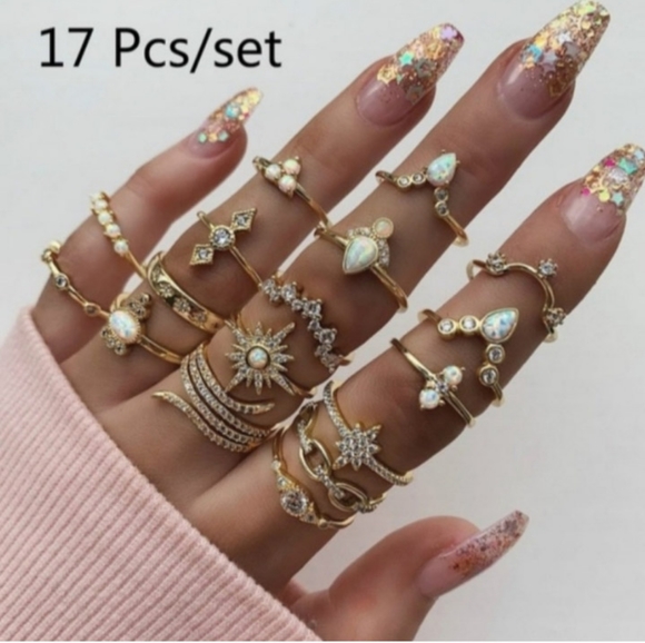 Jewelry | 17pc Crystal Boho Ring Set | Poshmark